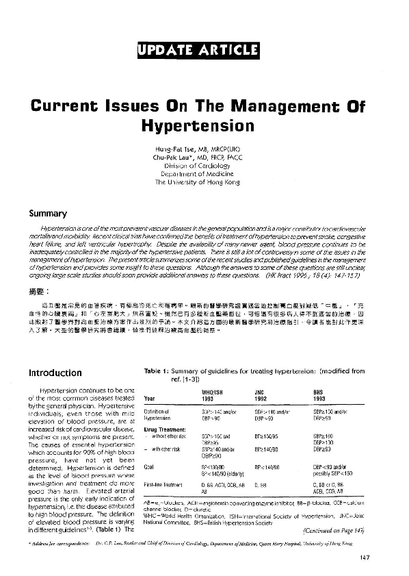 (PDF) Current issues on the management of hypertension