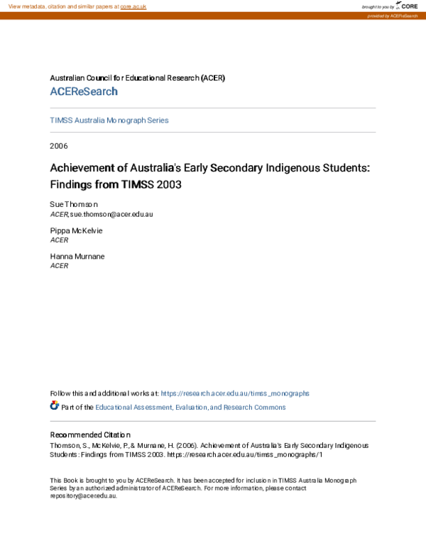 (PDF) Achievement of Australia\u27s Early Secondary Indigenous Students ...