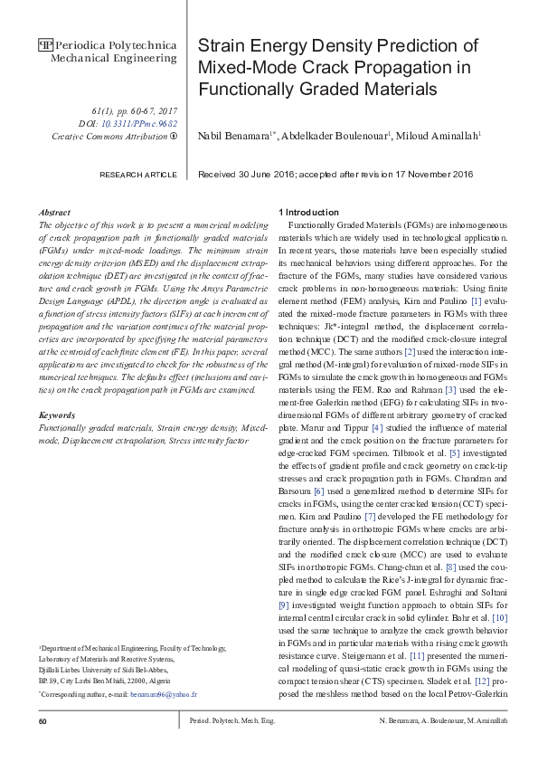 Pdf Strain Energy Density Prediction Of Mixed Mode Crack Propagation In Functionally Graded