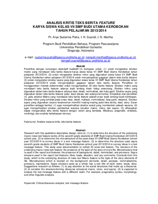 (PDF) Analisis Kritis Teks Berita Feature Karya Siswa Kelas VII SMP ...
