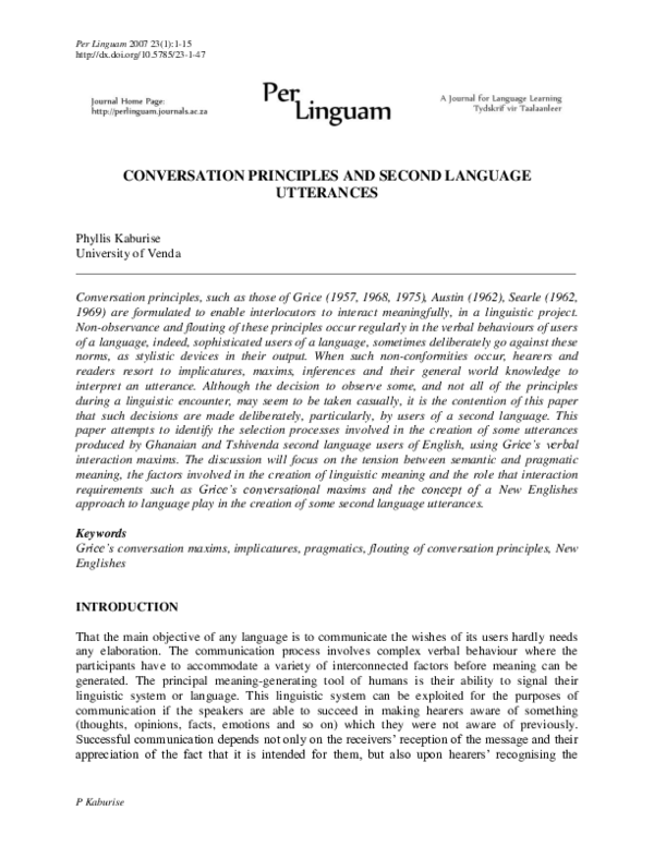 (PDF) Conversation principles and second language utterances
