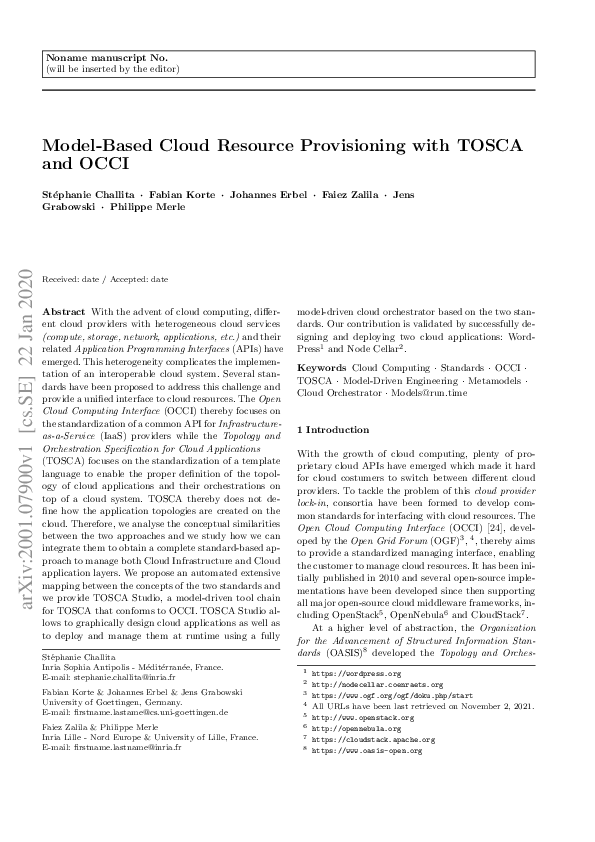 (PDF) Model-Based Cloud Resource Provisioning with TOSCA and OCCI