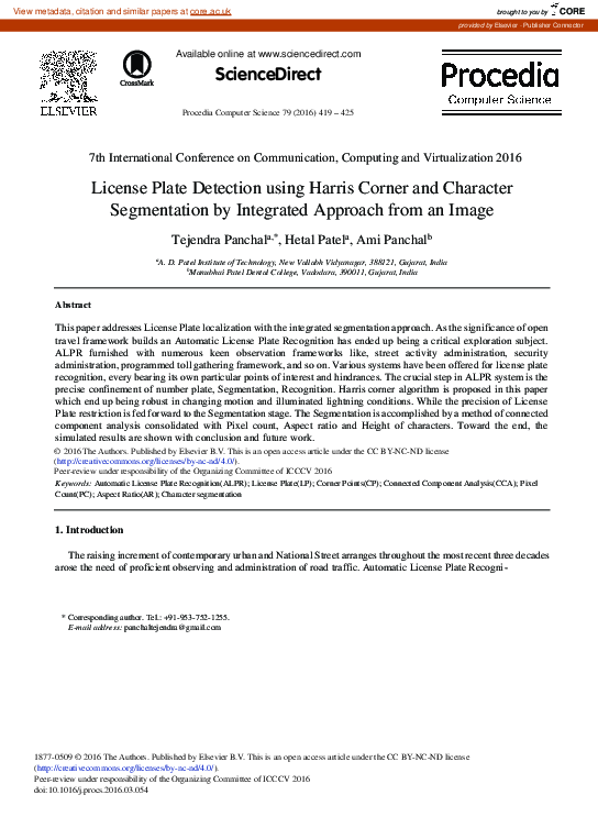 (PDF) License Plate Detection Using Harris Corner and Character Segmentation by Integrated ...