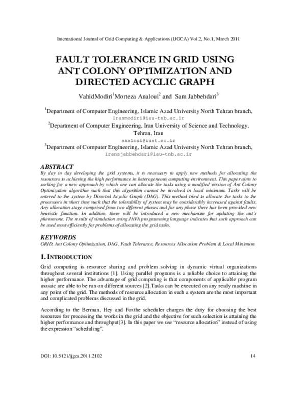 (PDF) Fault Tolerance in Grid using Ant colony Optimization and Directed Acyclic Graph | Morteza ...
