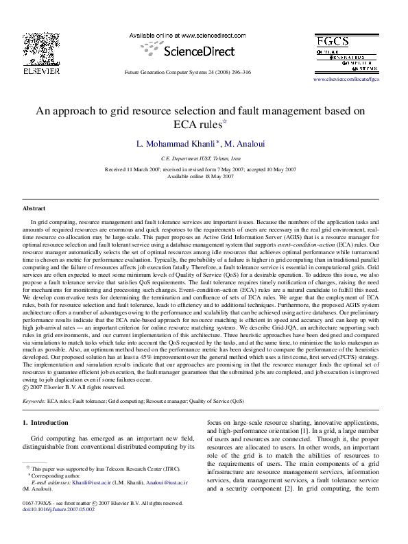 (PDF) An approach to grid resource selection and fault management based on ECA rules
