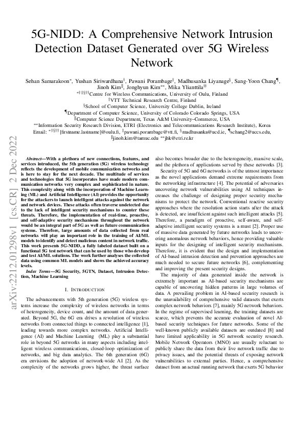 Pdf 5g Nidd A Comprehensive Network Intrusion Detection Dataset Generated Over 5g Wireless