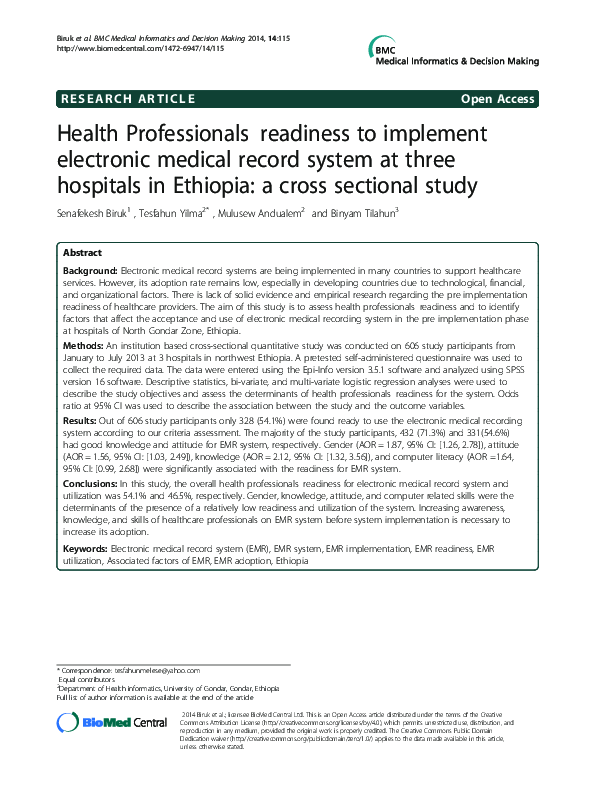 (PDF) Health Professionals’ readiness to implement electronic medical ...