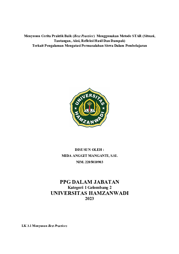 (DOC) Menyusun Best Practice Menggunakan Metode STAR (Situasi ...