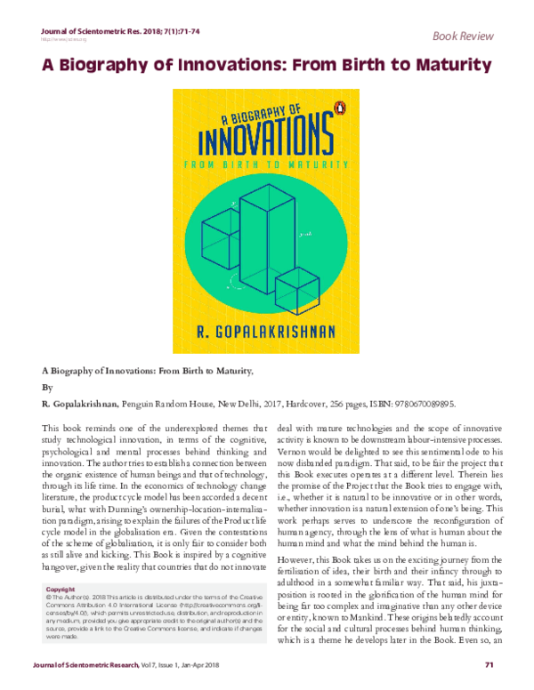 (PDF) A Biography of Innovations: From Birth to Maturity