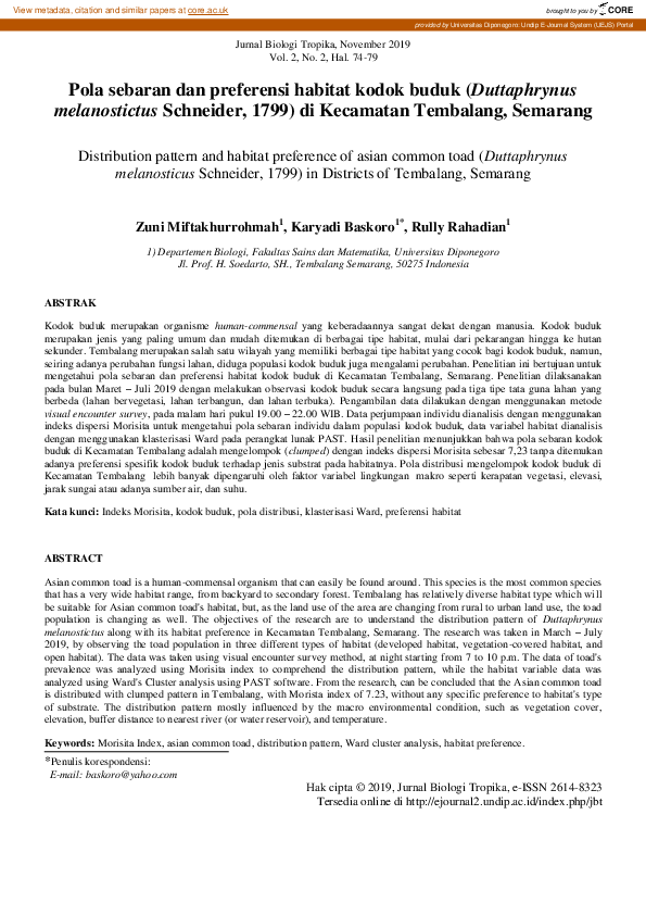 (PDF) Pola sebaran dan preferensi habitat kodok buduk (Duttaphrynus ...