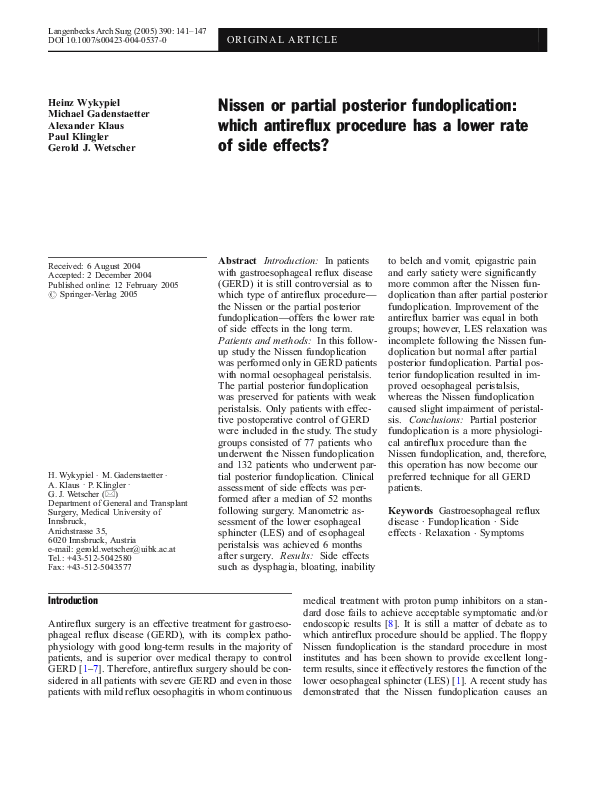 (PDF) Nissen or partial posterior fundoplication: which antireflux ...