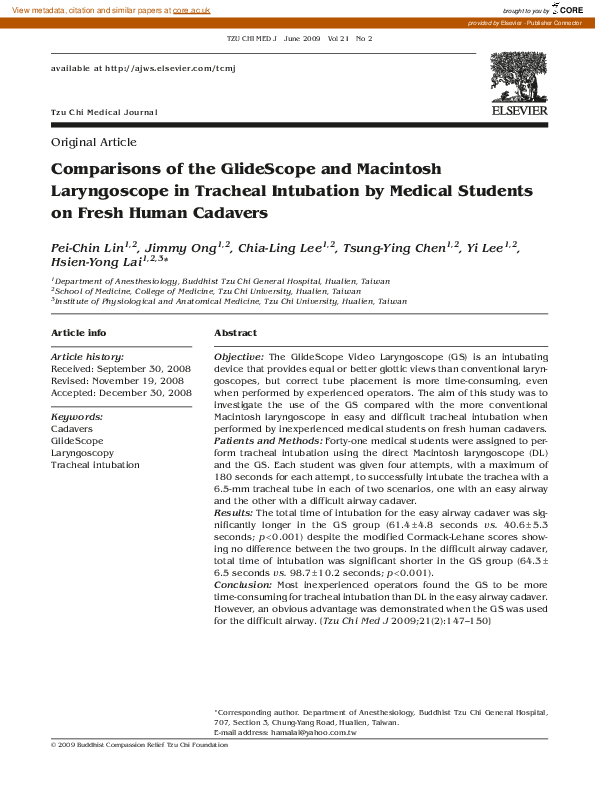 (PDF) Comparisons of the GlideScope and Macintosh Laryngoscope in ...