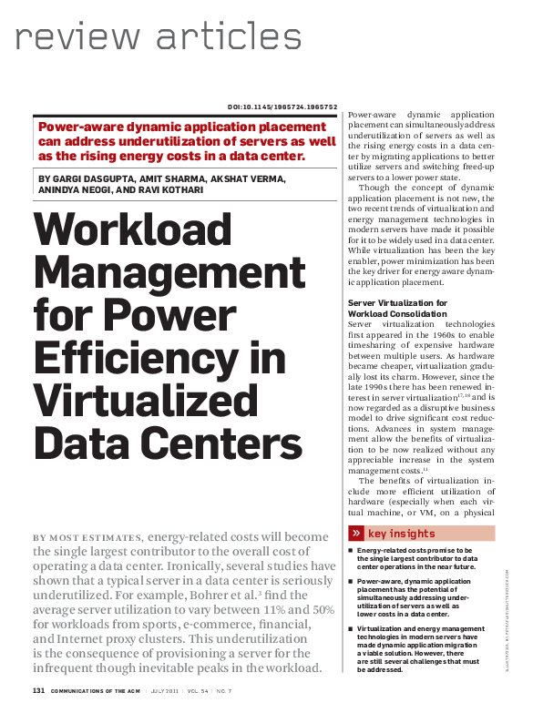 (PDF) Workload management for power efficiency in virtualized data centers