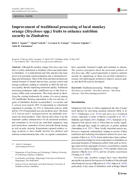 (PDF) Improvement of traditional processing of local monkey orange (Strychnos spp.) fruits to ...