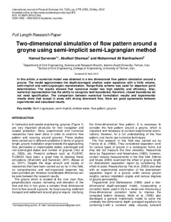 (PDF) Two-dimensional simulation of flow pattern around a groyne using semi-implicit semi ...