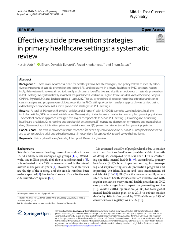 (PDF) Effective suicide prevention strategies in primary healthcare ...