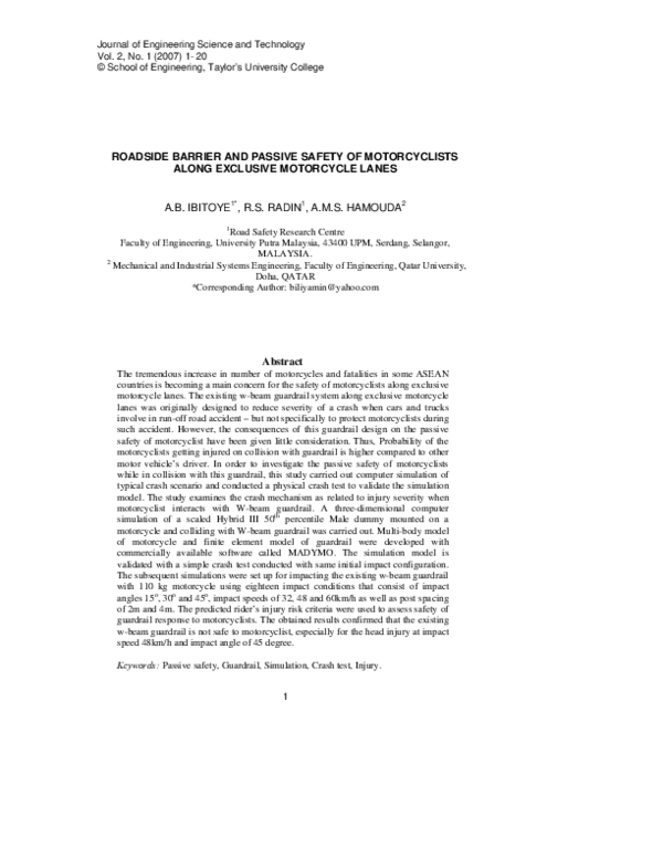 (PDF) Roadside Barrier and Passive Safety of Motorcyclists along ...