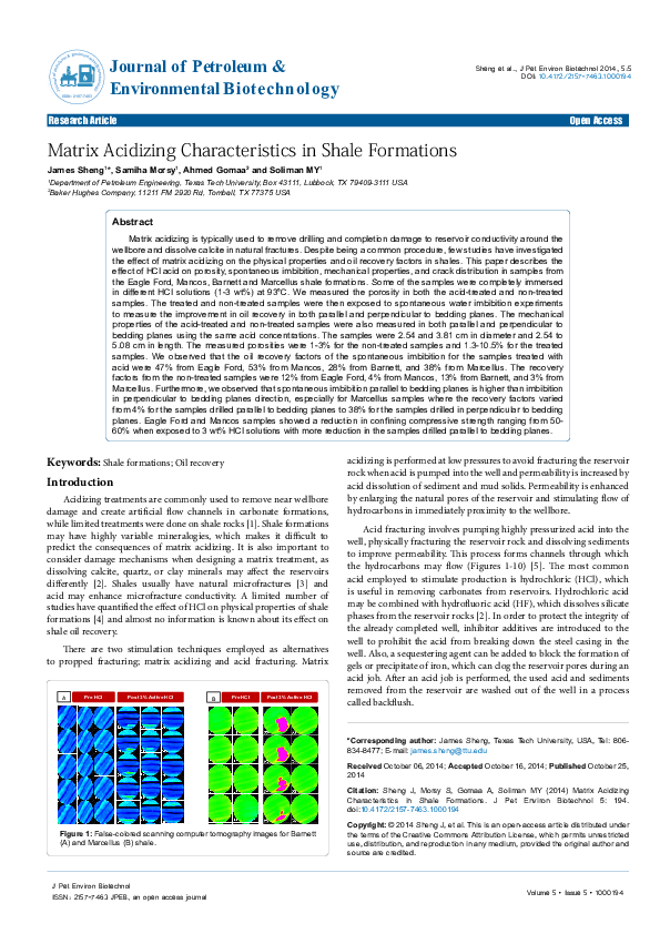 (PDF) Matrix Acidizing Characteristics in Shale Formations