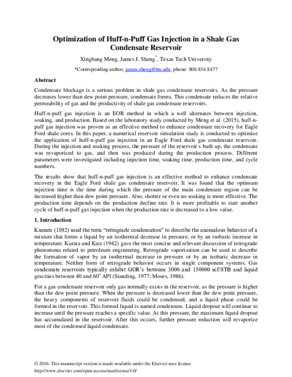 (PDF) Optimization of huff-n-puff gas injection in a shale gas ...