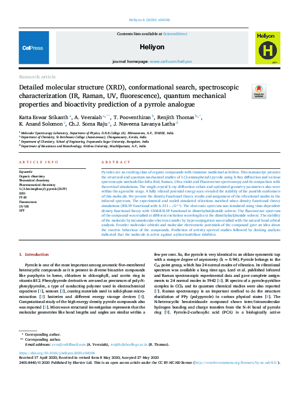 Pdf Detailed Molecular Structure Xrd Conformational Search Spectroscopic Characterization