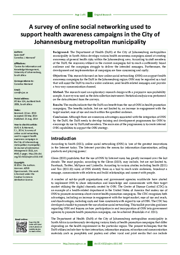 (PDF) A survey of online social networking used to support health ...