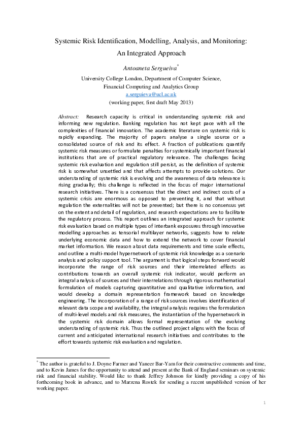 (PDF) Systemic risk identification, modelling, analysis, and monitoring ...