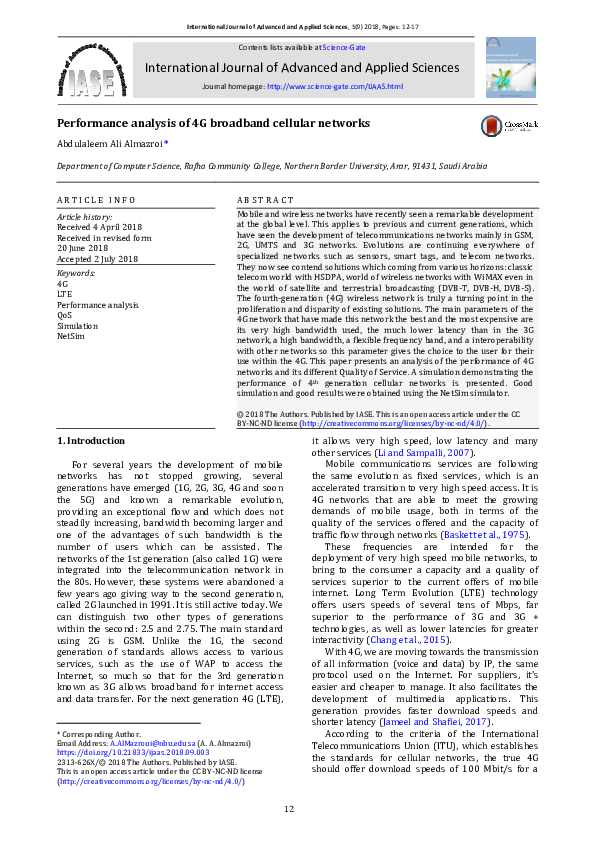 (PDF) Performance analysis of 4G broadband cellular networks