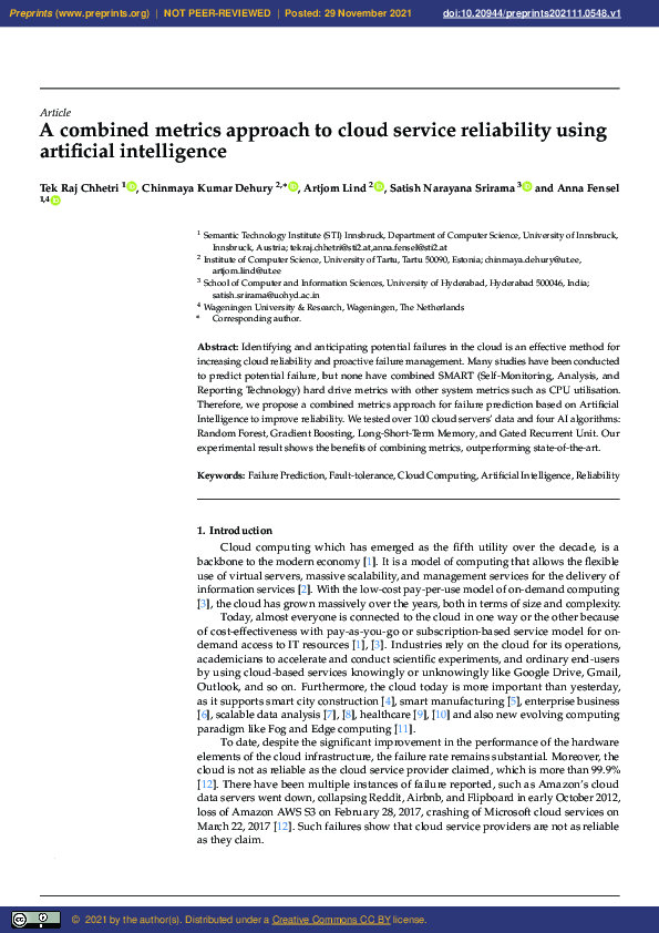 (PDF) A Combined Metrics Approach to Cloud Service Reliability using Artificial Intelligence