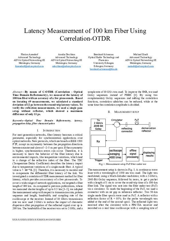 (PDF) Latency Measurement of 100 km Fiber Using Correlation-OTDR