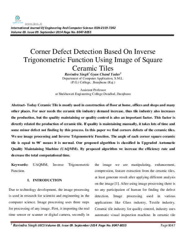 Pdf Corner Defect Detection Based On Inverse Trigonometric Function