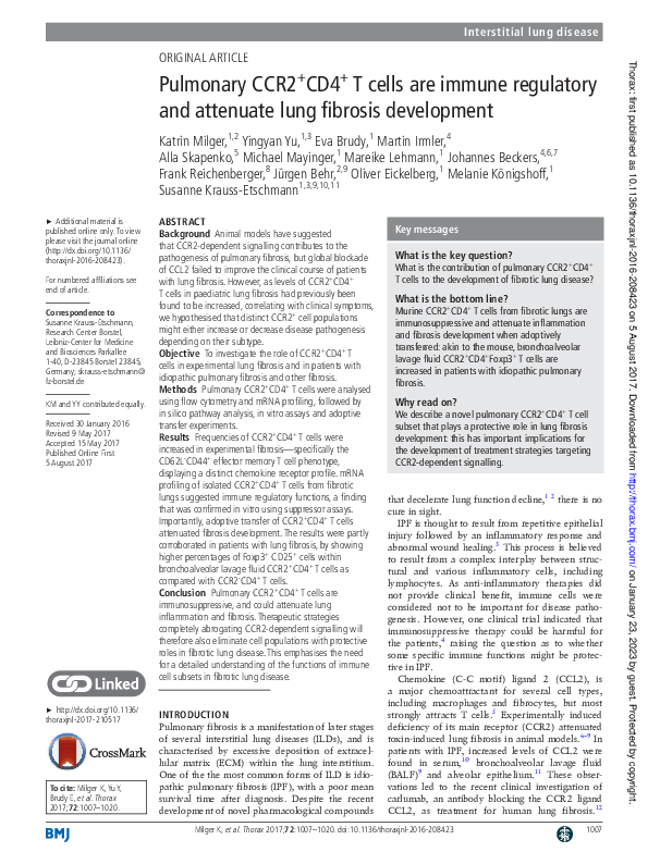 (PDF) Pulmonary CCR2+CD4+T cells are immune regulatory and attenuate ...