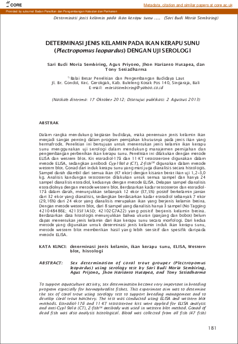 (PDF) DETERMINASI JENIS KELAMIN PADA IKAN KERAPU SUNU (Plectropomus leopardus) DENGAN UJI ...