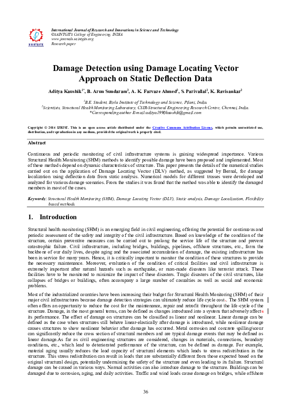 (PDF) Damage Detection using Damage Locating Vector Approach on Static Deflection Data
