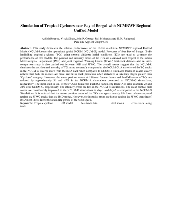 (PDF) Simulation of Tropical Cyclones over Bay of Bengal with NCMRWF ...