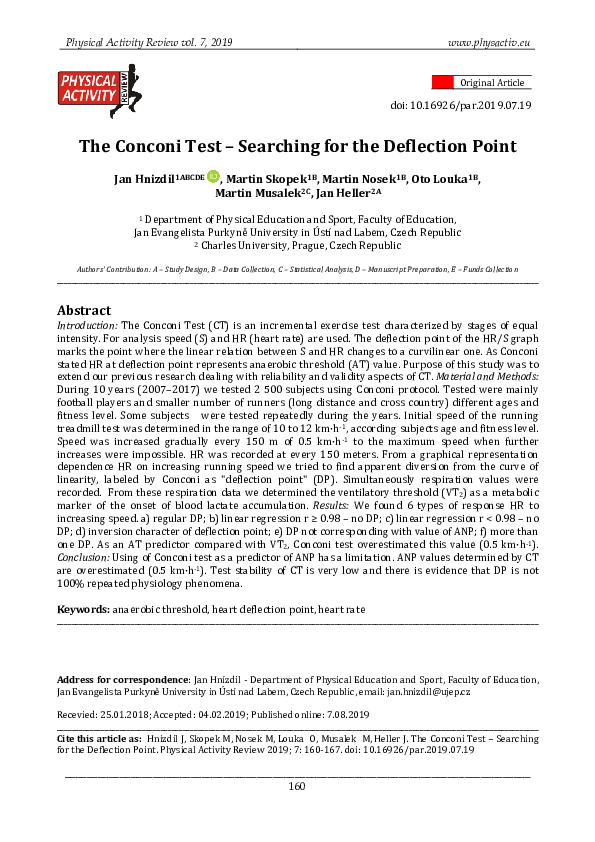 (PDF) The Conconi Test – Searching for the Deflection Point