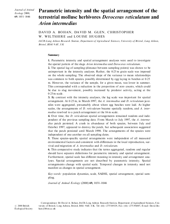 (PDF) Parametric intensity and the spatial arrangement of the terrestrial mollusc herbivores ...