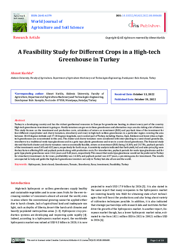 (PDF) A Feasibility Study for Different Crops in a High-tech Greenhouse ...