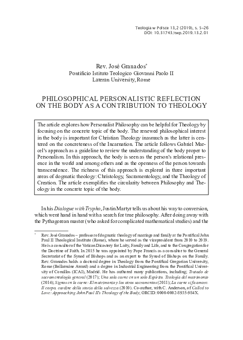 (PDF) PHILOSOPHICAL PERSONALISTIC REFLECTION ON THE BODY AS A ...