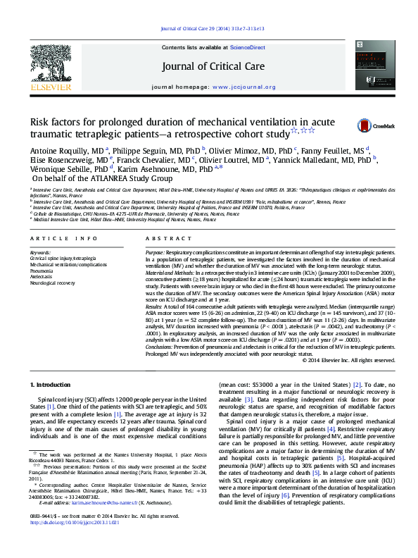 (PDF) Risk factors for prolonged duration of mechanical ventilation in ...