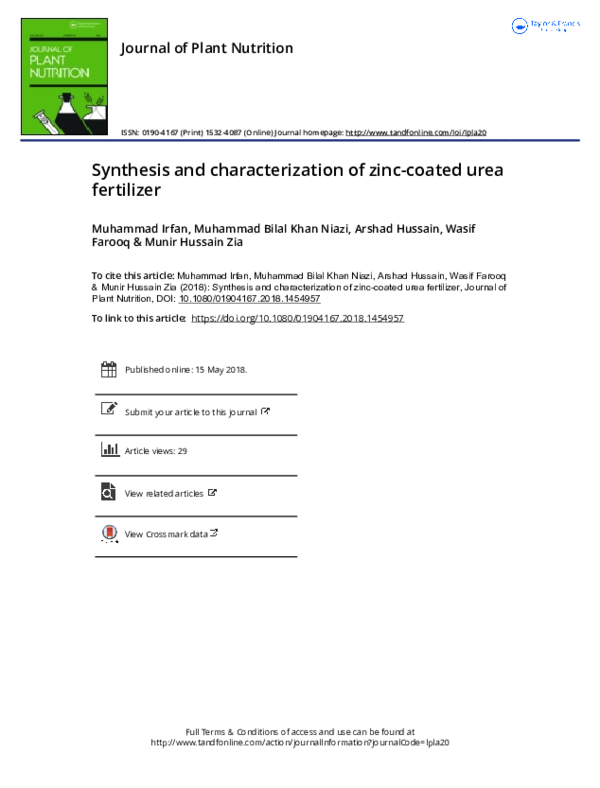 (PDF) Synthesis and characterization of zinc-coated urea fertilizer