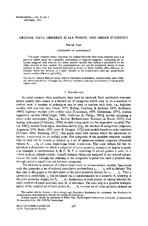 (PDF) Ordinal data, ordered scale points, and order statistics