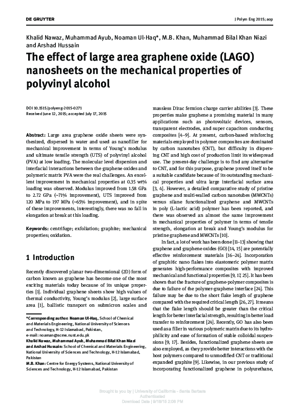 (PDF) The effect of large area graphene oxide (LAGO) nanosheets on the mechanical properties of ...