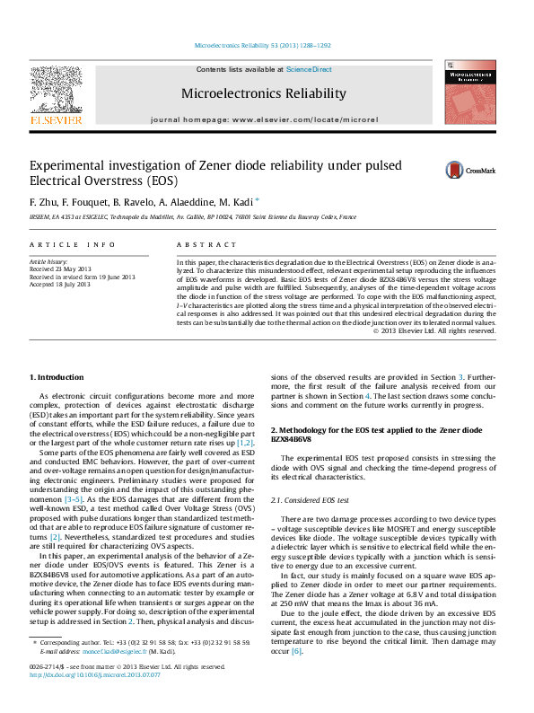 (PDF) Experimental investigation of Zener diode reliability under pulsed Electrical Overstress (EOS)