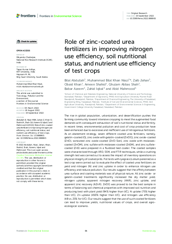 (PDF) Role of zinc-coated urea fertilizers in improving nitrogen use ...