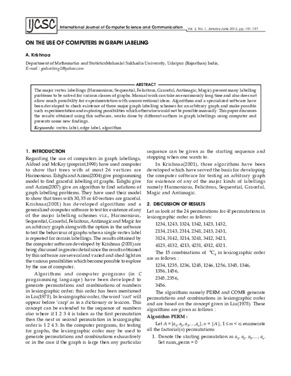 (PDF) On the Use of Computers in Graph Labeling