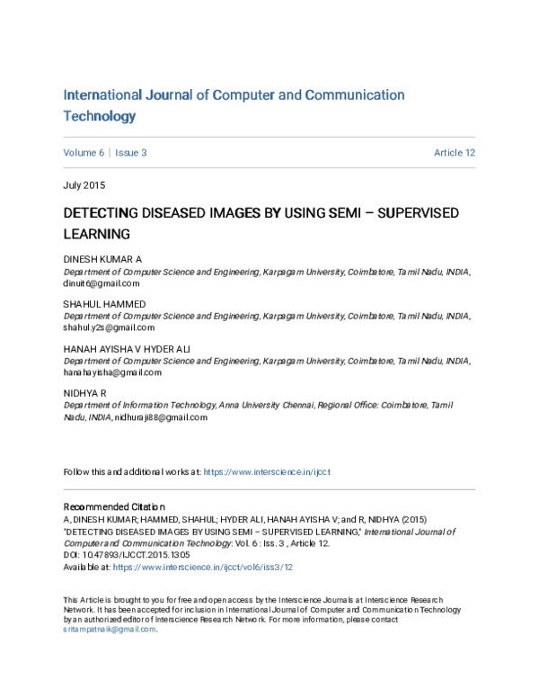 (PDF) Detecting Diseased Images by Using Semi – Supervised Learning
