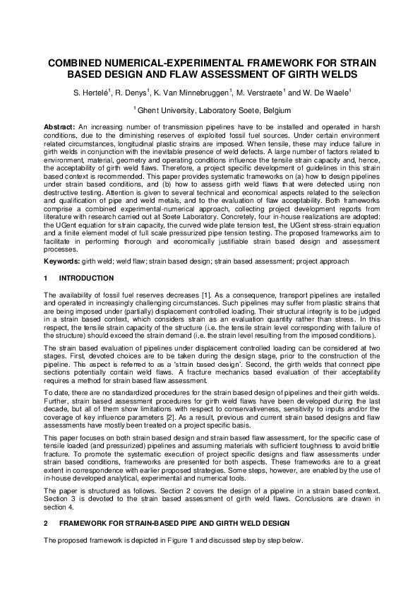 (PDF) Combined numerical-experimental framework for strain based design and flaw assessment of ...