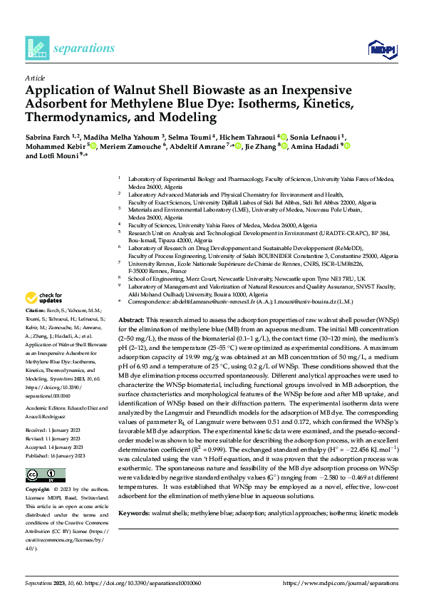 (PDF) Application of Walnut Shell Biowaste as an Inexpensive Adsorbent ...
