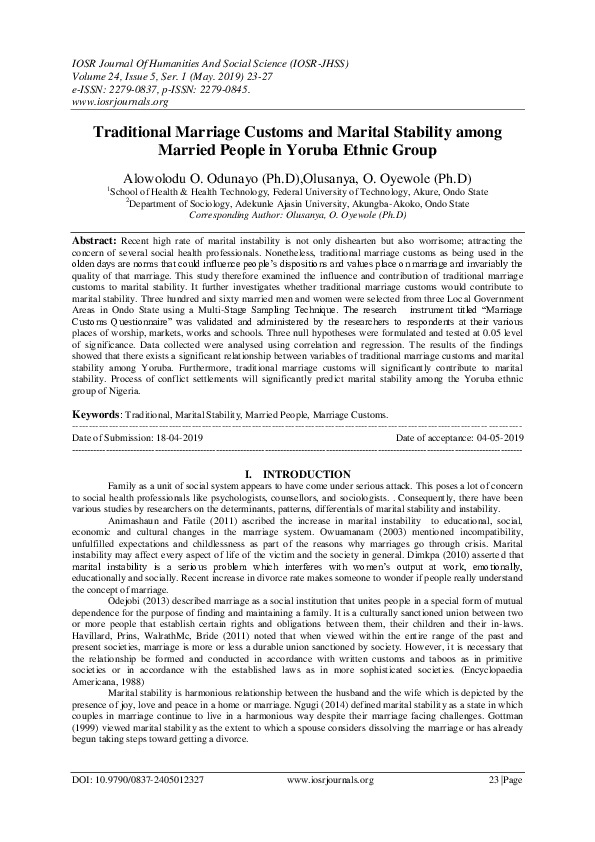 (PDF) Traditional Marriage Customs and Marital Stability among Married ...