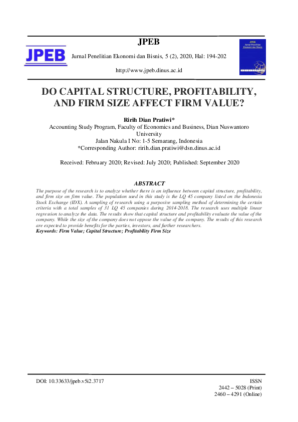 (PDF) Do Capital Structure, Profitability, and Firm Size Affect Firm Value?